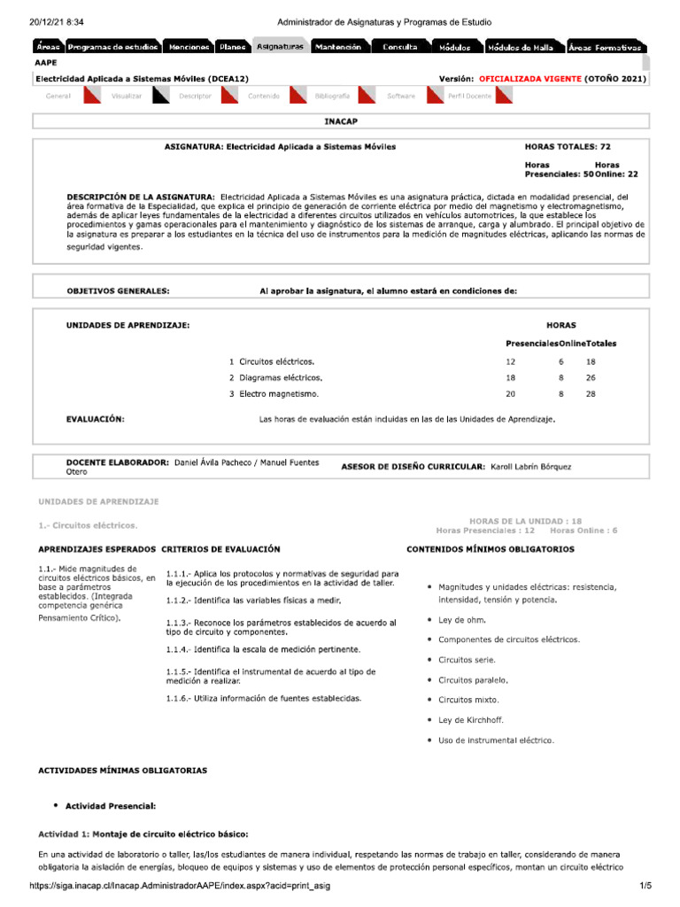 Electricidad Aplicada A Sistemas Moviles DCEA12 | PDF