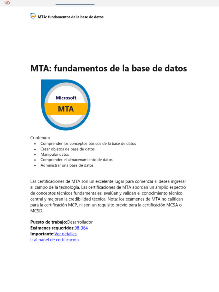 MTA Database Fundamentals - En.es | PDF | SQL | Bases de datos