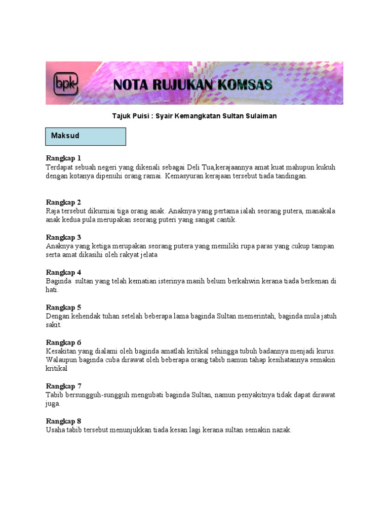 Syair Kemangkatan Sultan Sulaiman | PDF