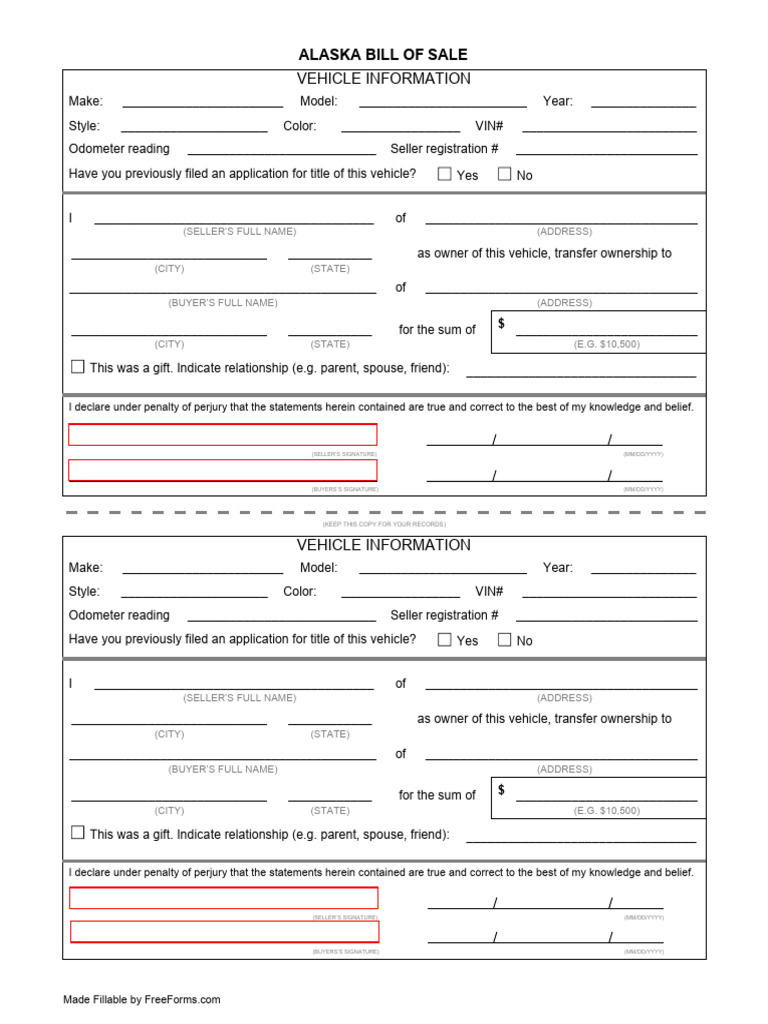 Alaska Vehicle Bill of Sale Template | PDF | Vehicles
