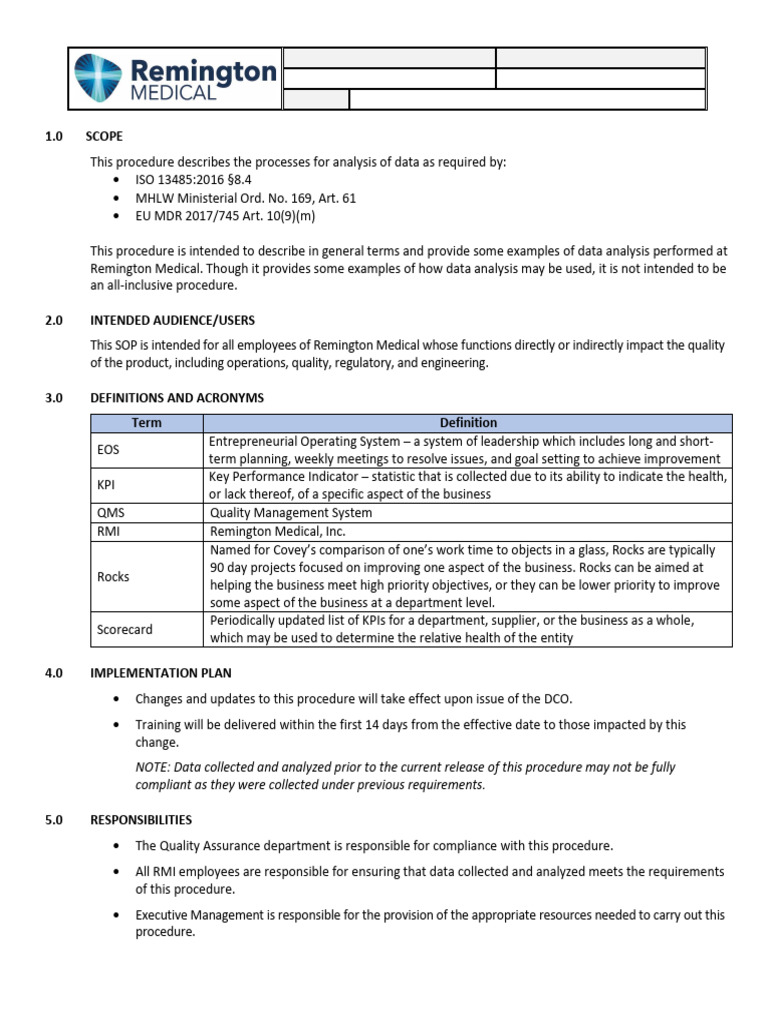 QP-00011 Rev B Analysis of Data | PDF | Data Analysis | Statistics