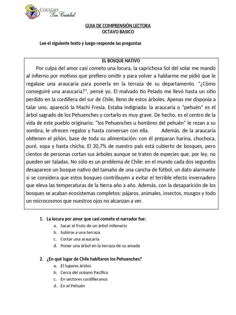 Guia Comprension Lectora Octavo | PDF