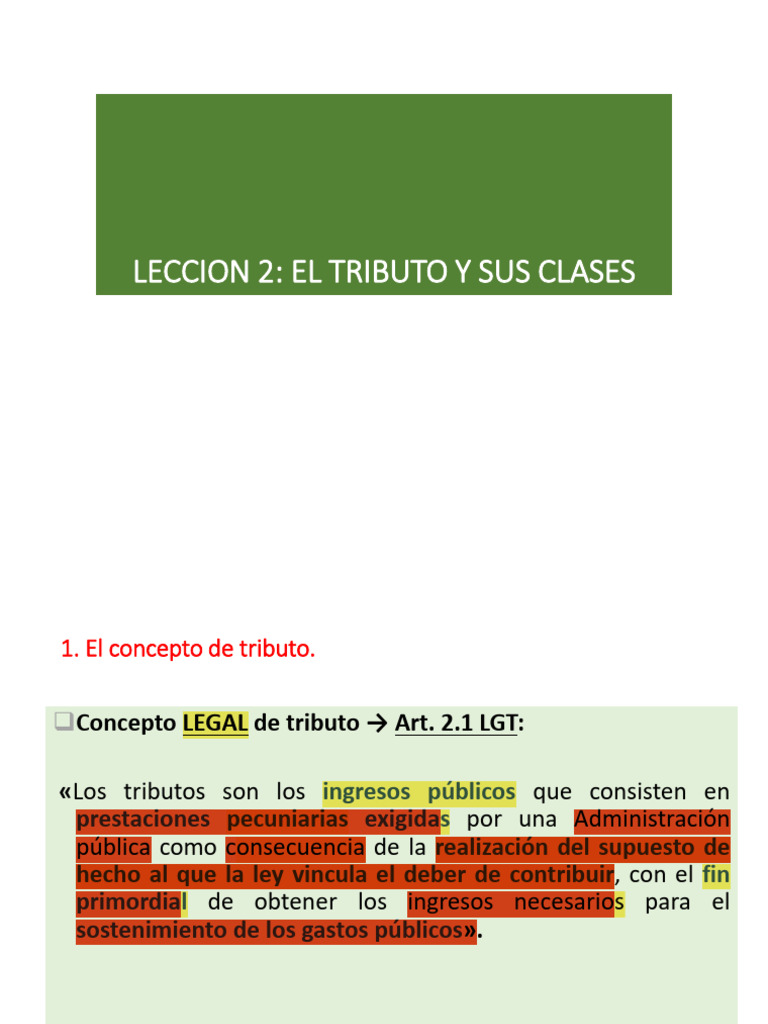 Leccion 2 El Tributo y Sus Clases (V.R.) | PDF | Impuestos | Economias