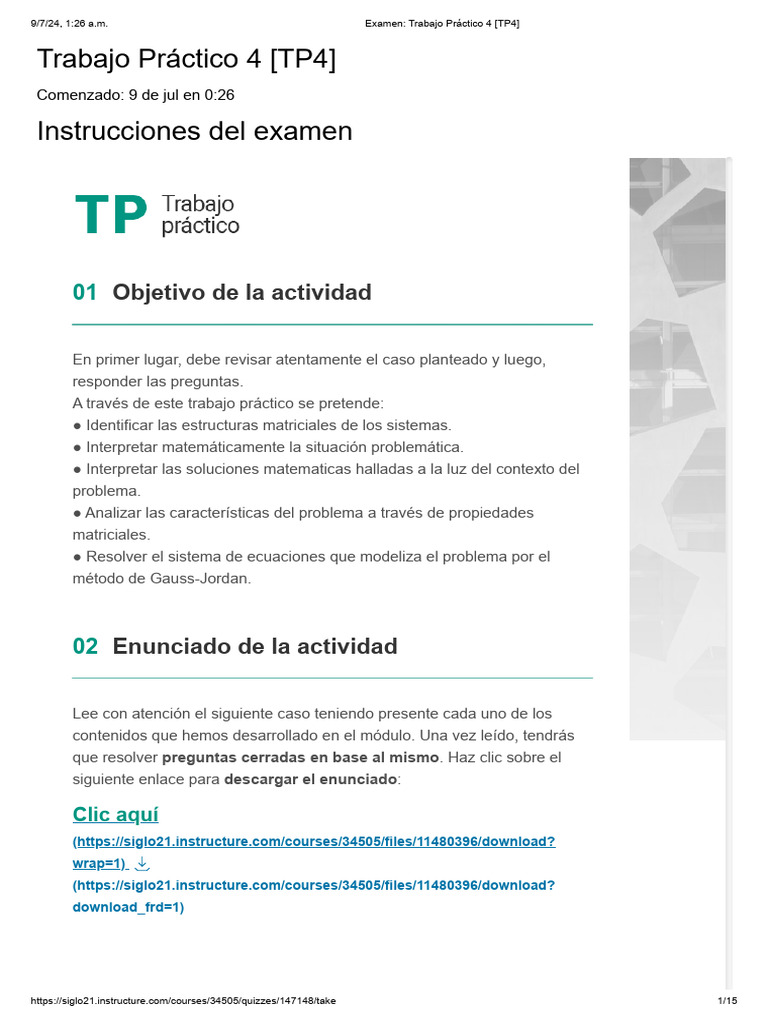 Examen - Trabajo Práctico 4 (TP4) 22222 | PDF | Ecuaciones | Carne
