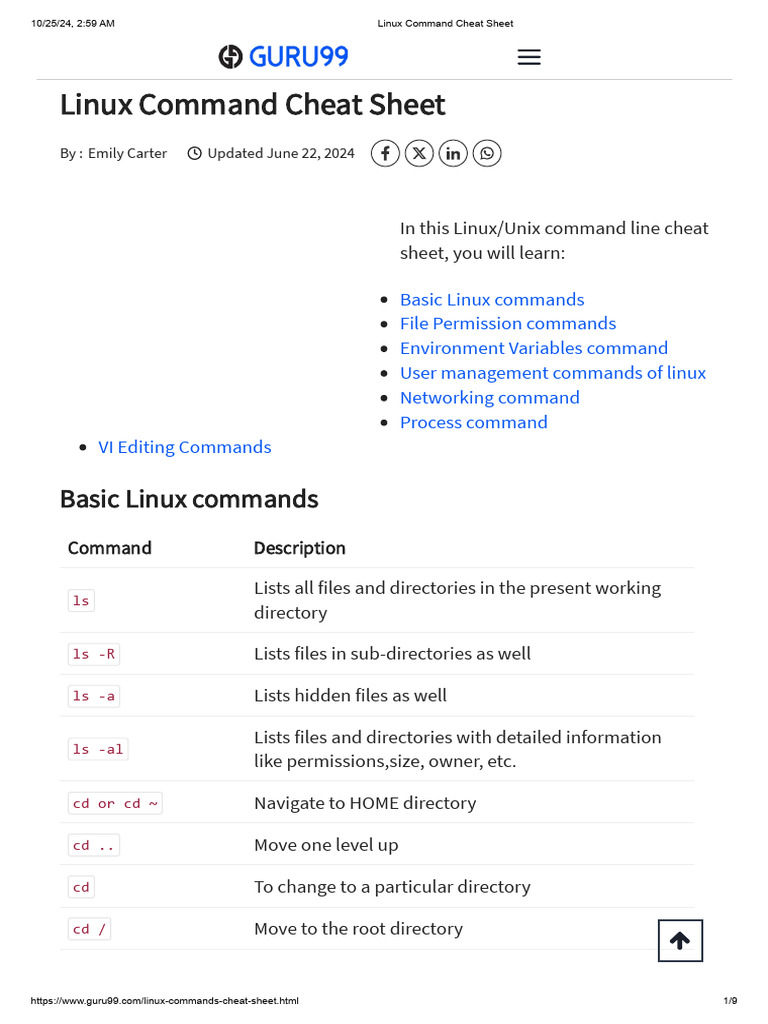 Linux Command Cheat Sheet | PDF | Computer File | Directory (Computing)