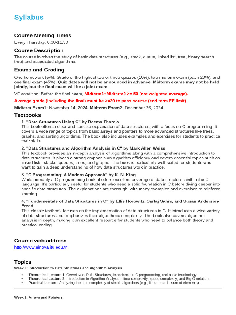 Syllabus EHB208E Autumn 2024 - Rev2 | PDF | Algorithms And Data ...