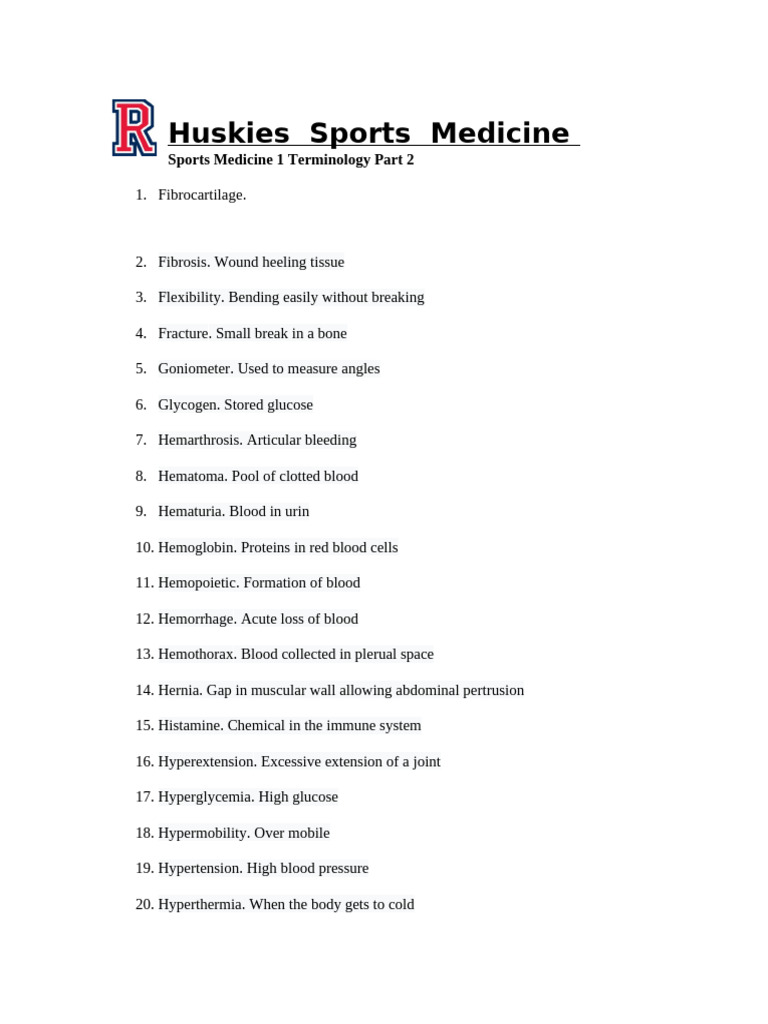 Sports Med Terminology | PDF | Science & Mathematics