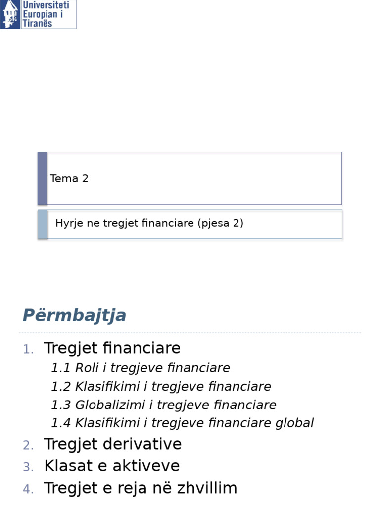 Tema 2 M.Islami-Hyrje Ne Tregjet Financiare (Vazhdimi) | PDF