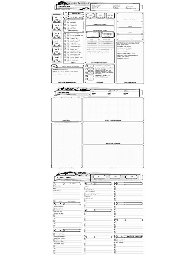 Character Sheet Dungeons Dragons D D 5 Pdf