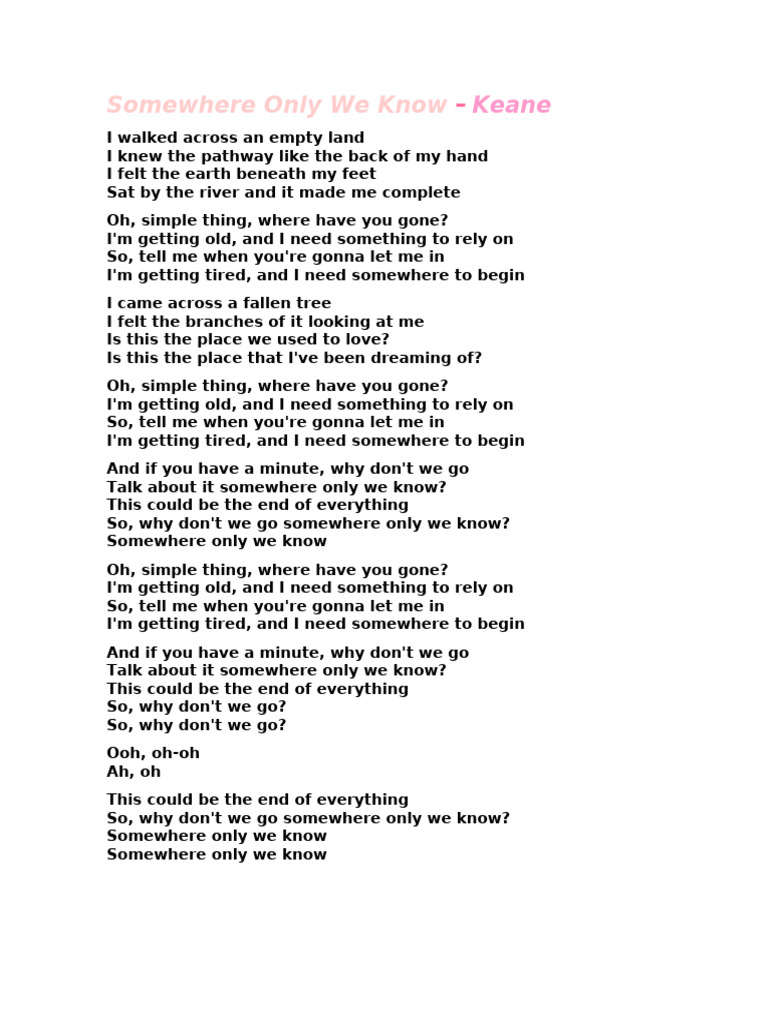 Somewhere Only We Know - Keane | PDF | Art