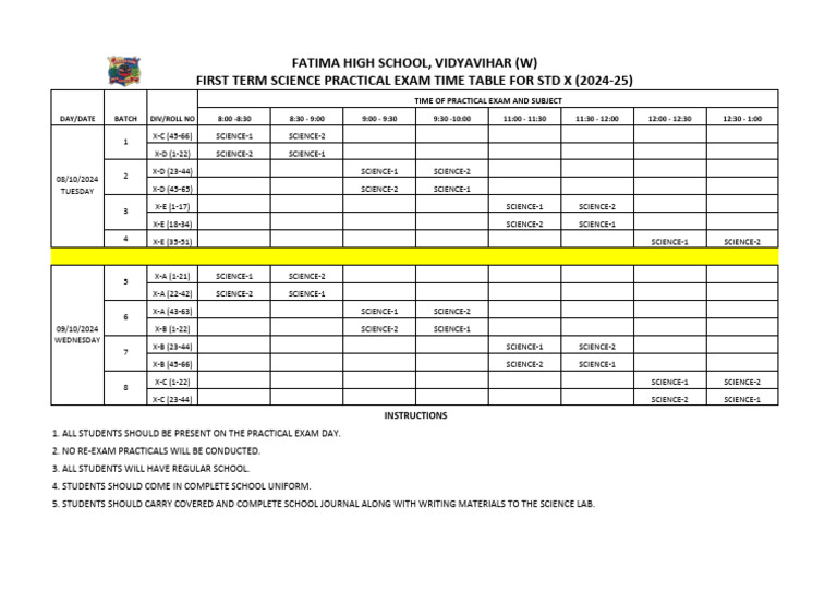 Fatima High School Science Exam Guidelines | PDF | Science ...