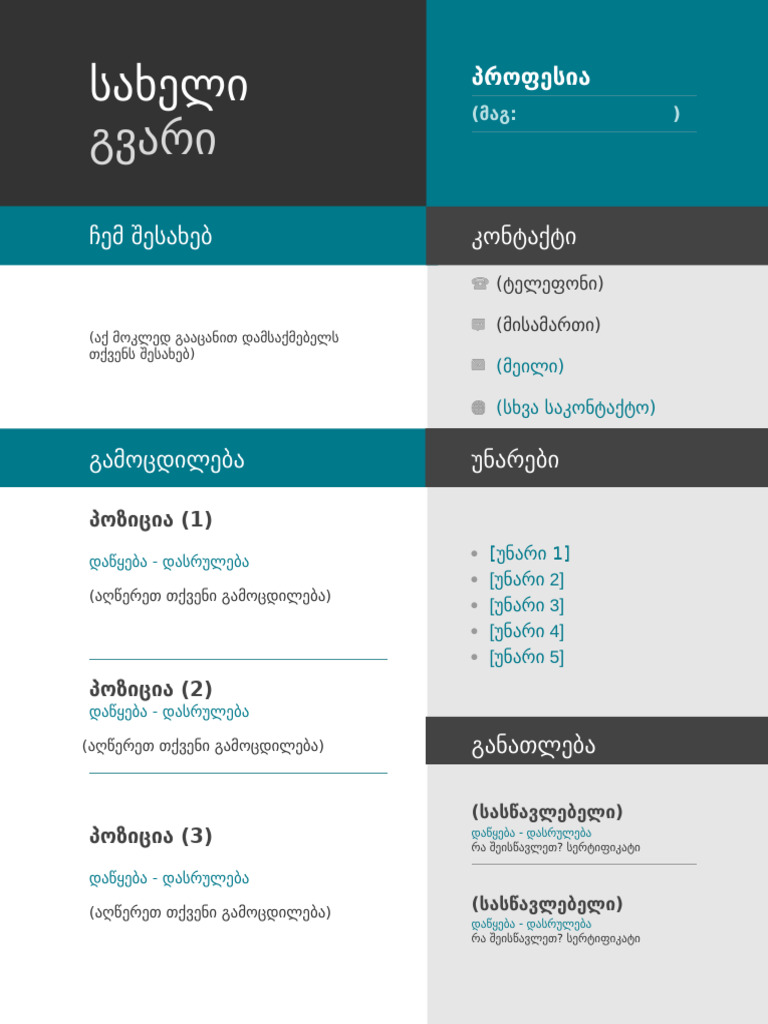CV ფორმა ქართულად 6 | PDF
