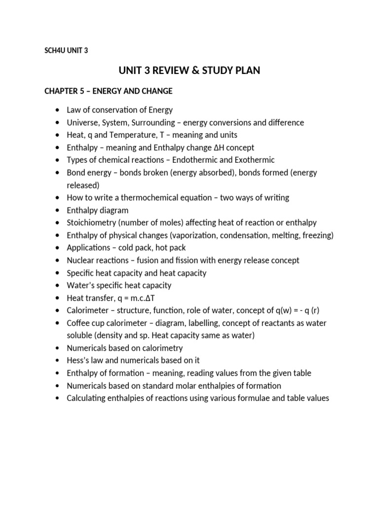 Sch4u Unit 3 Study Plan | PDF | Reaction Rate | Chemical Reactions