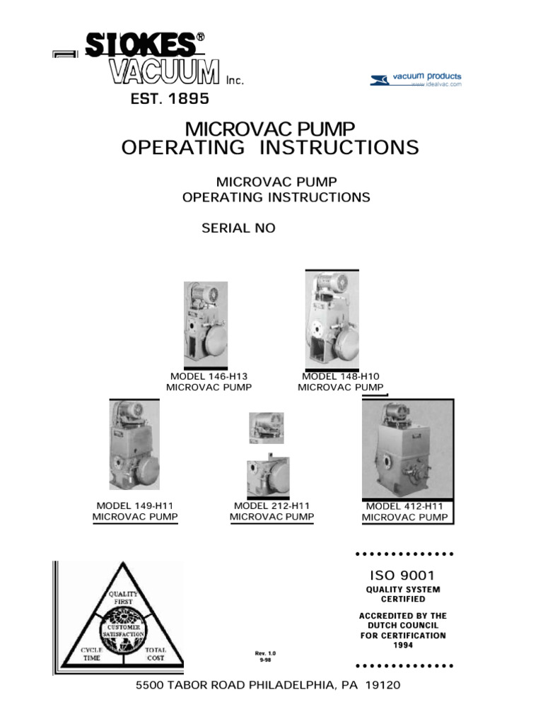 Stokes Microvac Pump Manual | PDF | Pump | Valve
