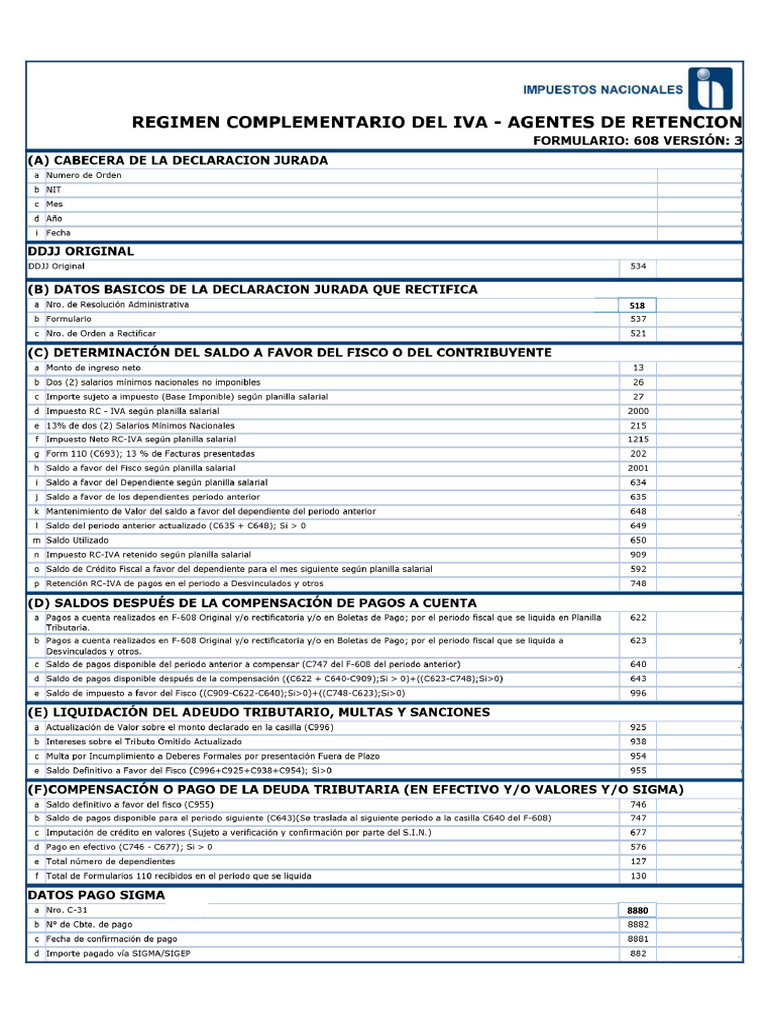 Formulario 608 - Rc-iva [Version Ultima Limpia] | PDF