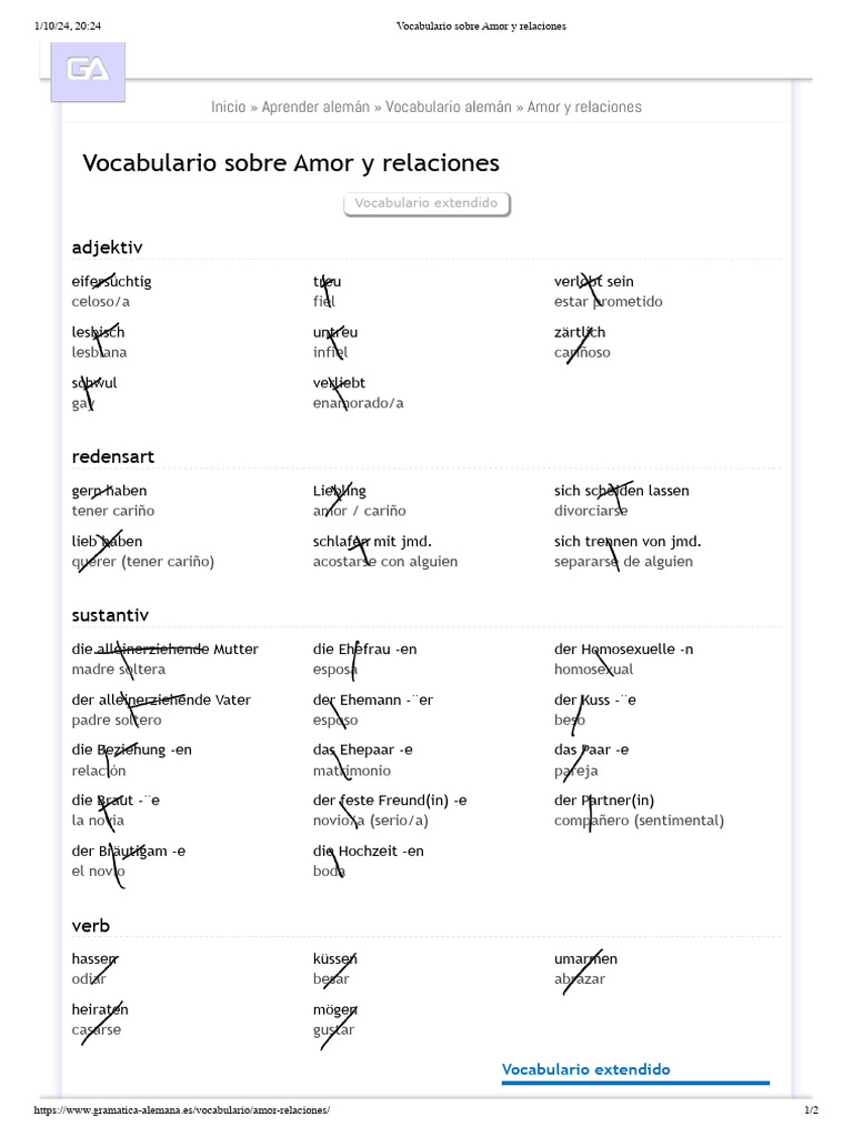 Vocabulario sobre Amor y relaciones | PDF | Relaciones íntimas | La sexualidad humana