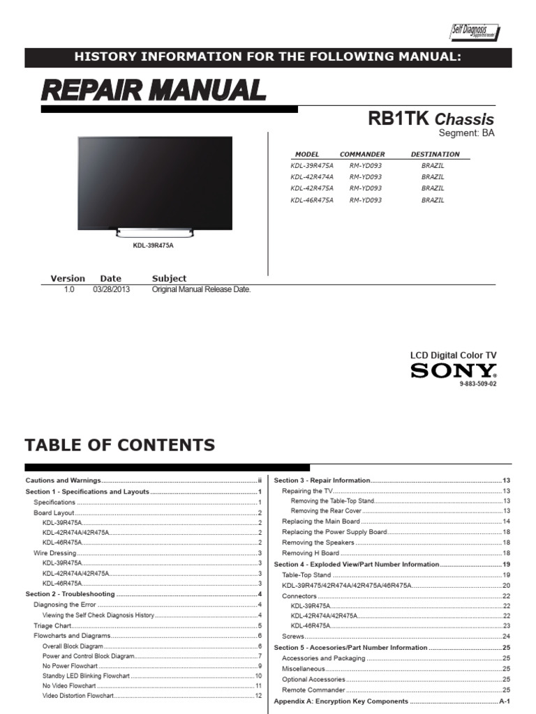 Sony Kdl-39r475a 42r474a 42r475a 46r475a Chassis Rb1tk Ver.2.0 Segm - Ba RM | PDF | Manufactured ...