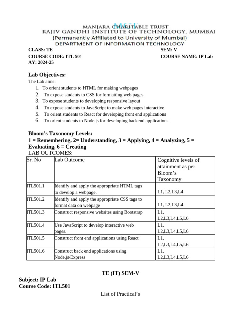 Ip Lab Manual - Final - 2024 | PDF | Software Engineering | Computer Programming
