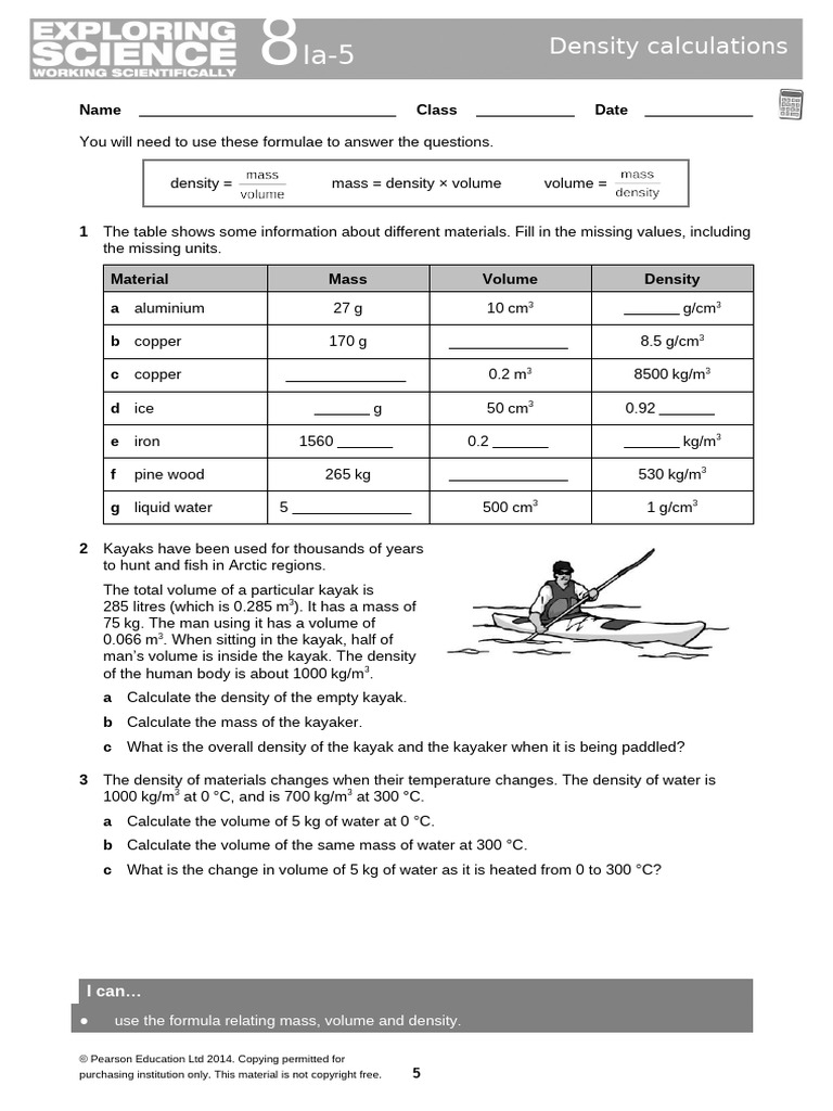 8ia5 Density Calculations | PDF | Density | Volume