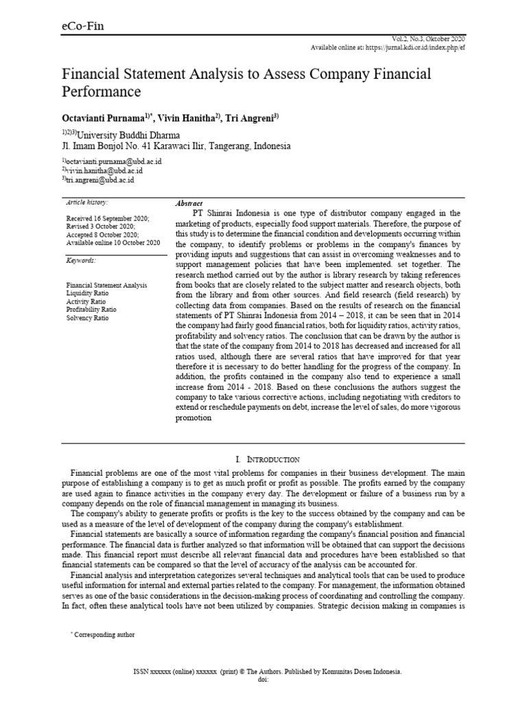 Financial Statement Analysis To Assess Company Financial Performance | PDF | Equity (Finance ...