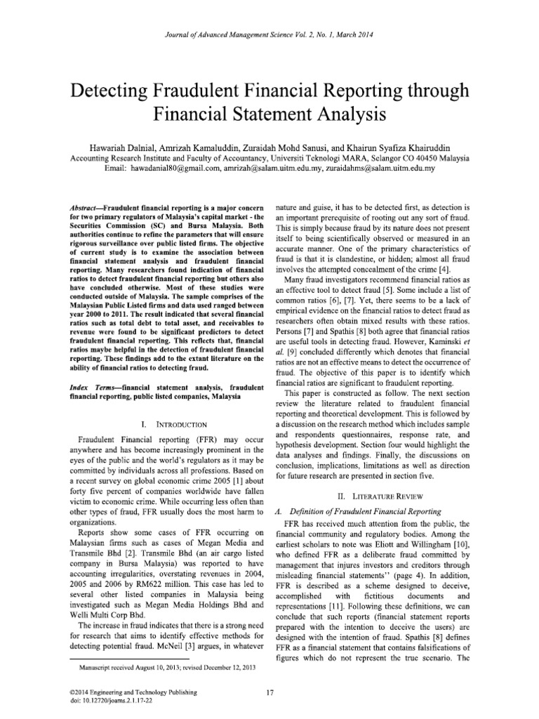 Detecting Fraudulent Financial Reporting Through | PDF