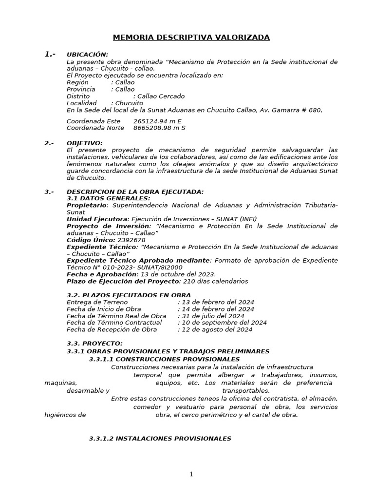 MEMORIA DESCRIPTIVA VALORIZADA Ok | PDF | Acero | Materiales