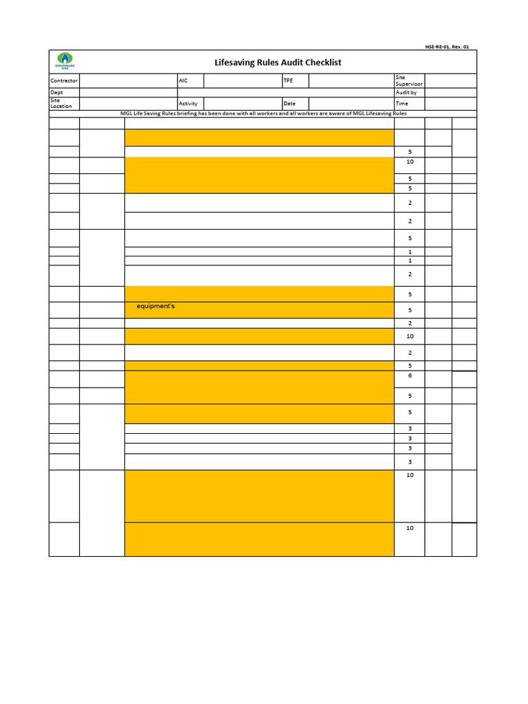 HSERE01 Life Saving Rules Checklist (9) (6) (1) | PDF | Ac Power Plugs ...