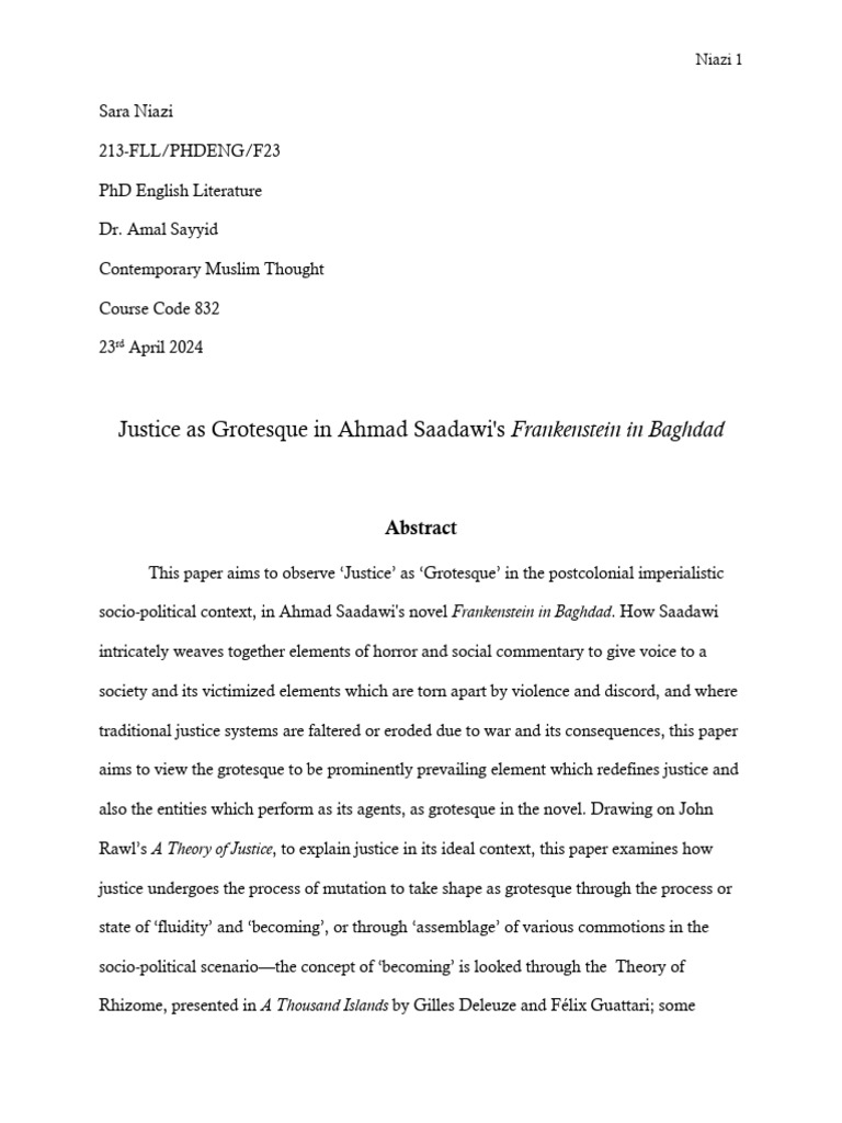 Justice As Grotesque in Frankenstein in Baghdad | PDF | Justice | Crime ...