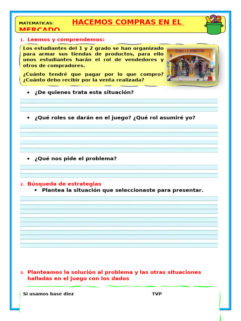 U5 s5 Ficha d4 Mat Hacemos Compras en El Mercado | PDF
