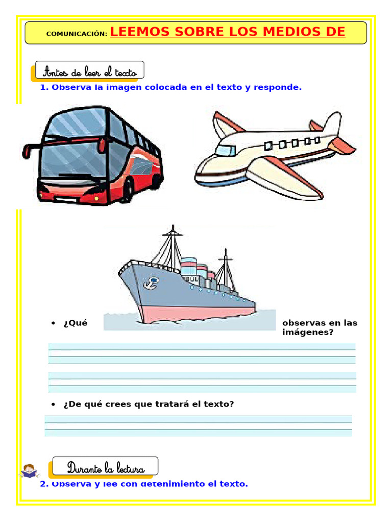 u5 s5 Ficha d1 Com Leemos Sobre Los Medios de Transporte | PDF | Transporte