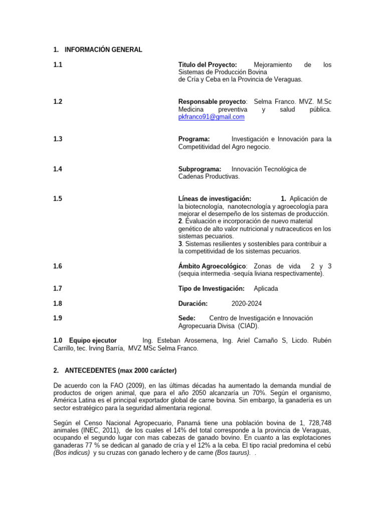 Proyecto. SP Cria y Ceba | PDF | Vacas | Agricultura