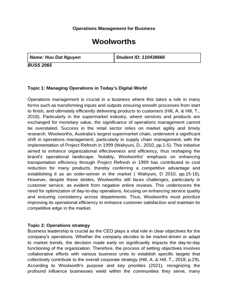 Woolworths Operations Management Insights | PDF | Brand | Supply Chain ...