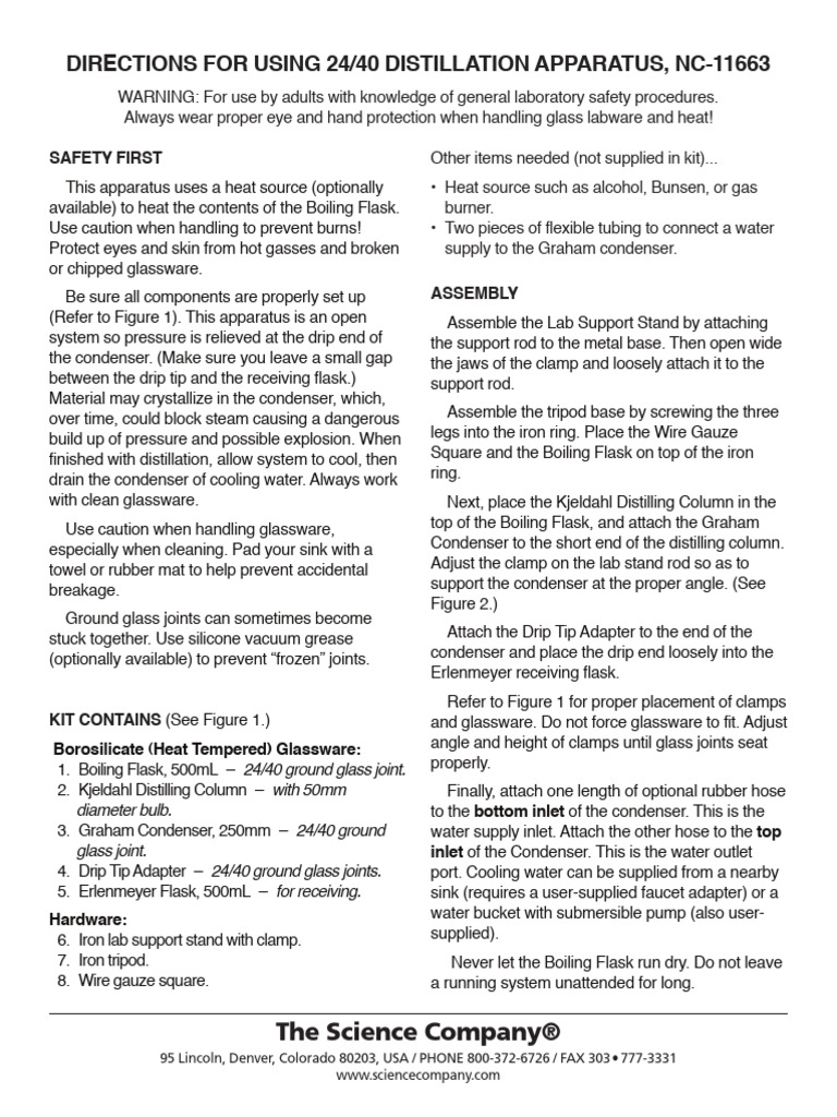 NC-11663 Distillation Apparatus Manual | PDF | Distillation ...