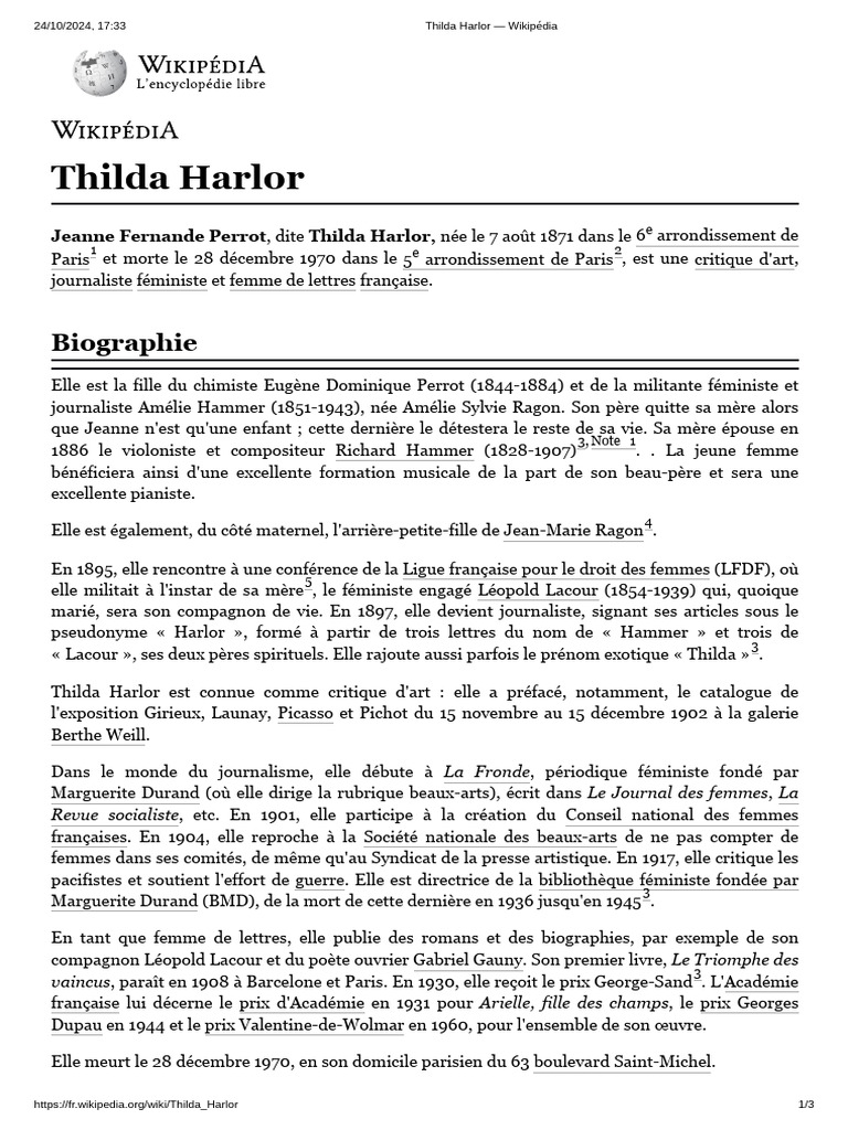 Thilda Harlor : critique d'art et féministe | PDF | Art | Classiques