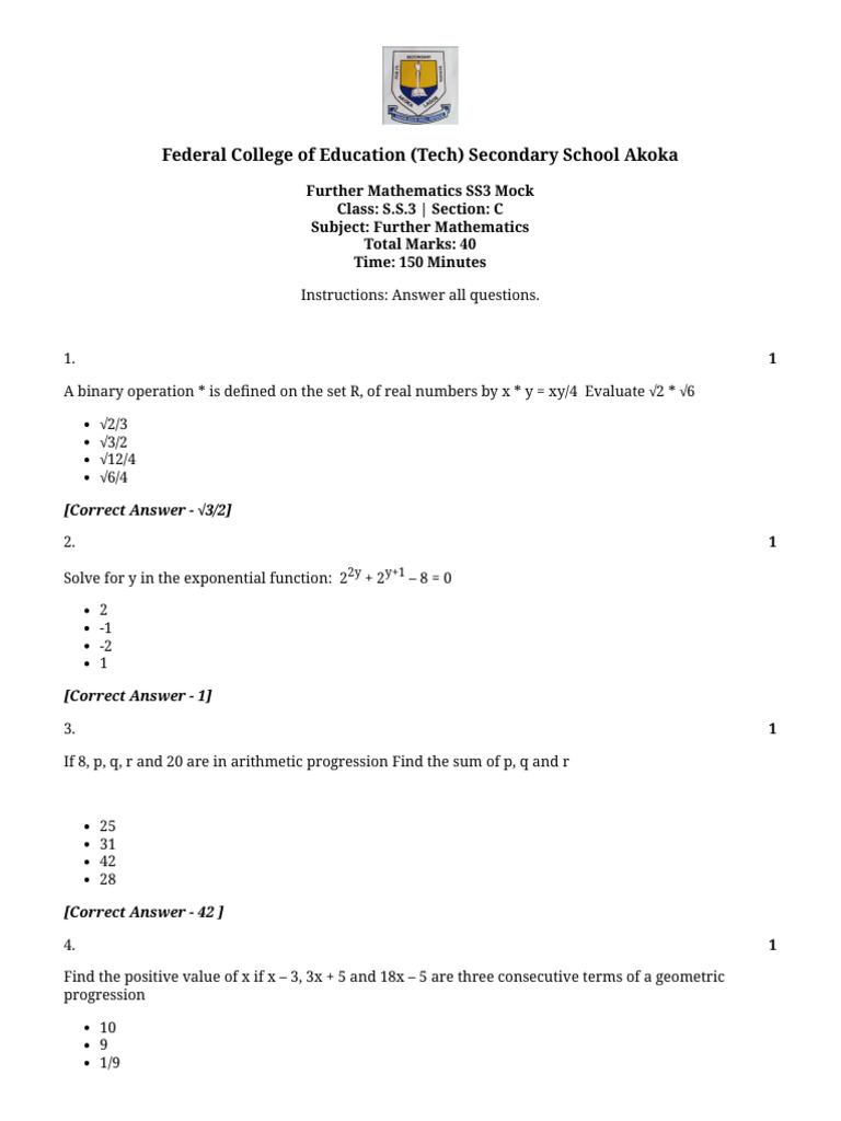 Further Mathematics | PDF | Mathematical Concepts | Arithmetic