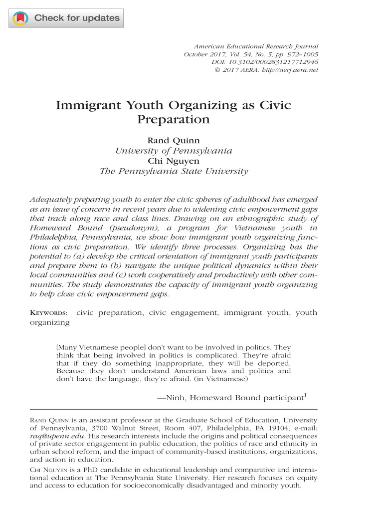 Quinn & Nguyen (2017) Immigrant Youth Organizing As Civic Preparation ...