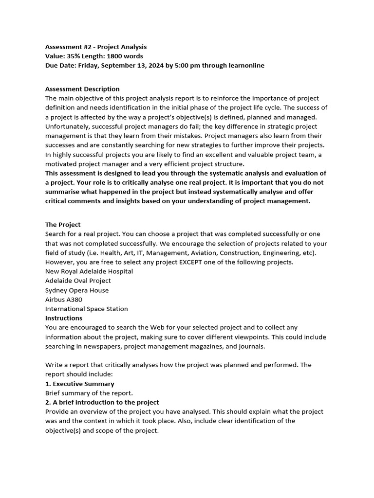 Assessment 2 - Project Analysis Report (Internal External) | PDF | Project Management | Cognition