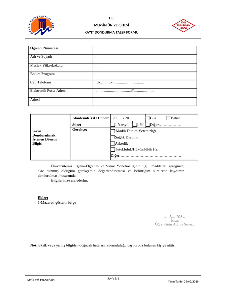 Kayt Dondurma Talep Formu | PDF