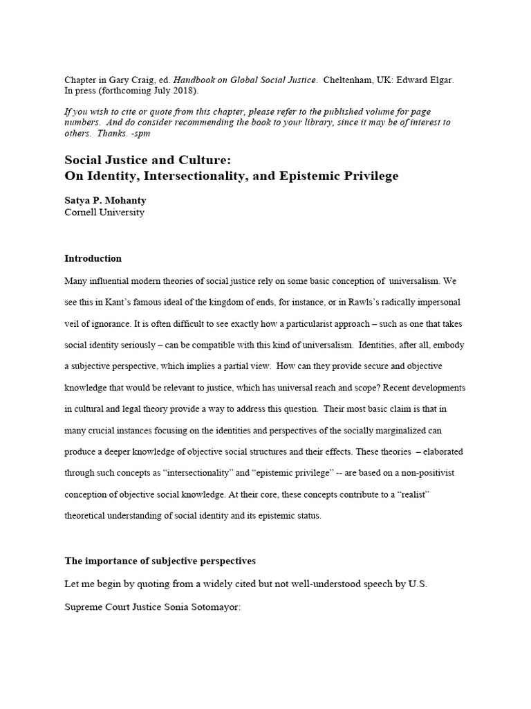 Mohanty_Identity, Intersectionality, and Epistemic Privilege (2) | PDF ...