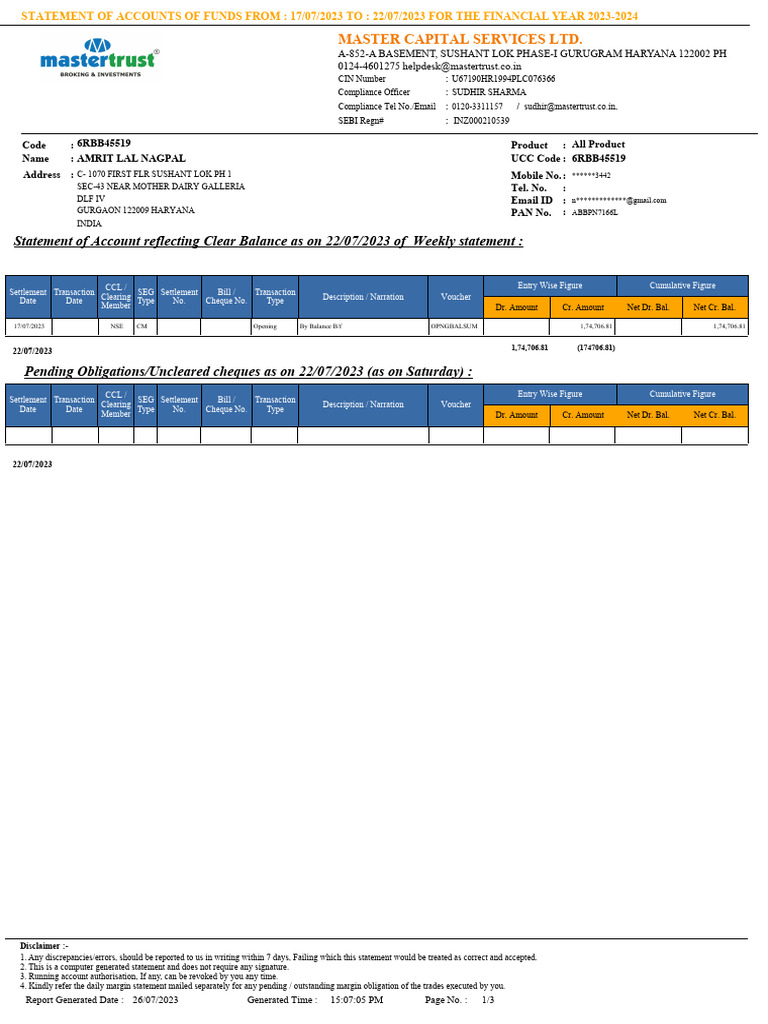 Weekly Ledger 202307226 RBB45519 | PDF