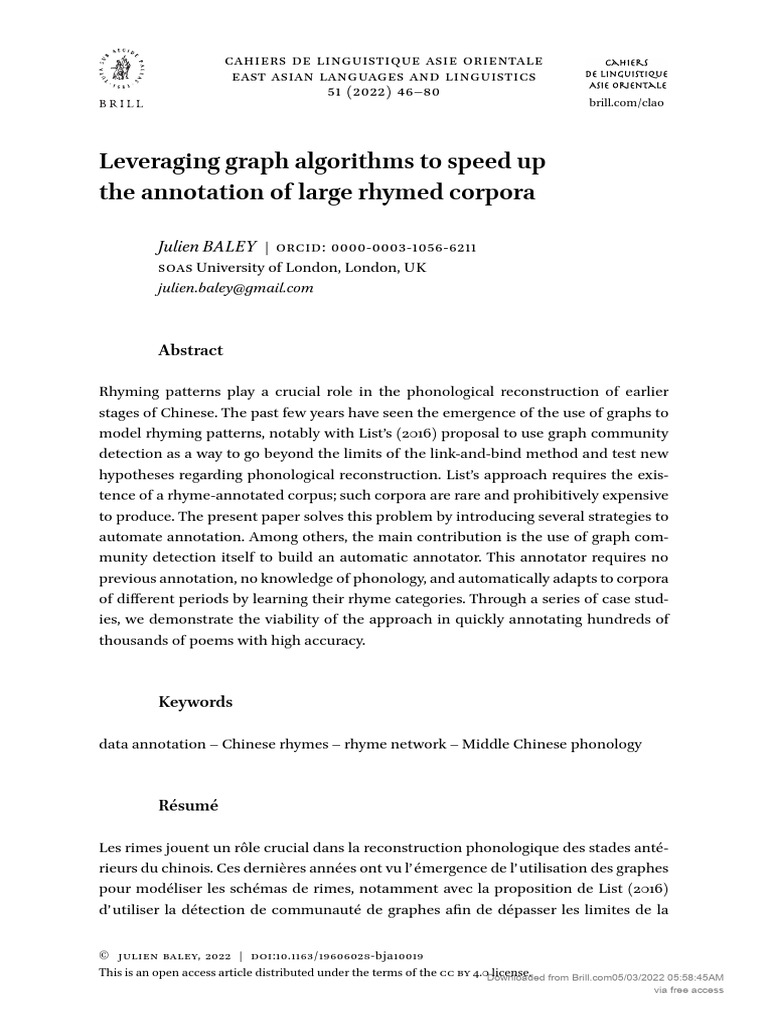 Baley - 2022 - Leveraging Graph Algorithms To Speed Up The Annotation of Large Rhymed Corpora ...