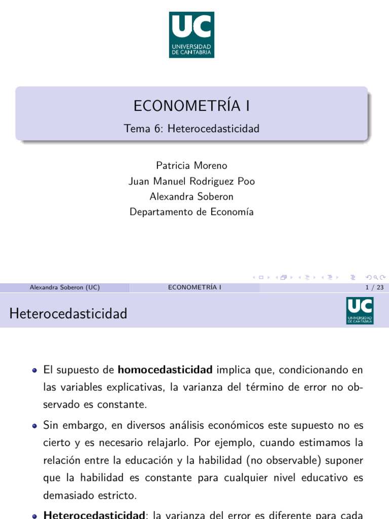 ECONOMETRÍA I - Tema 6 - Heterocedasticidad - PPT - Ch6 - G942 - 14-15 | PDF | Mínimos cuadrados ...