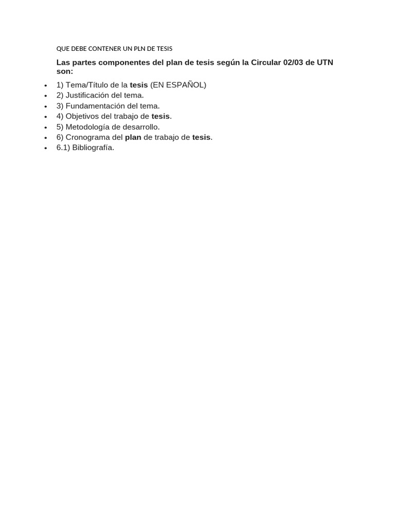 Que Debe Contener Un PLN de Tesis | PDF