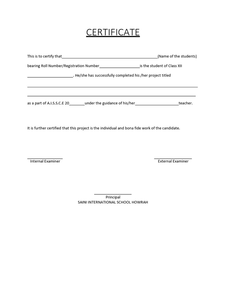 Certificate and Acknowledgment For Class 12 Practical-2 | PDF