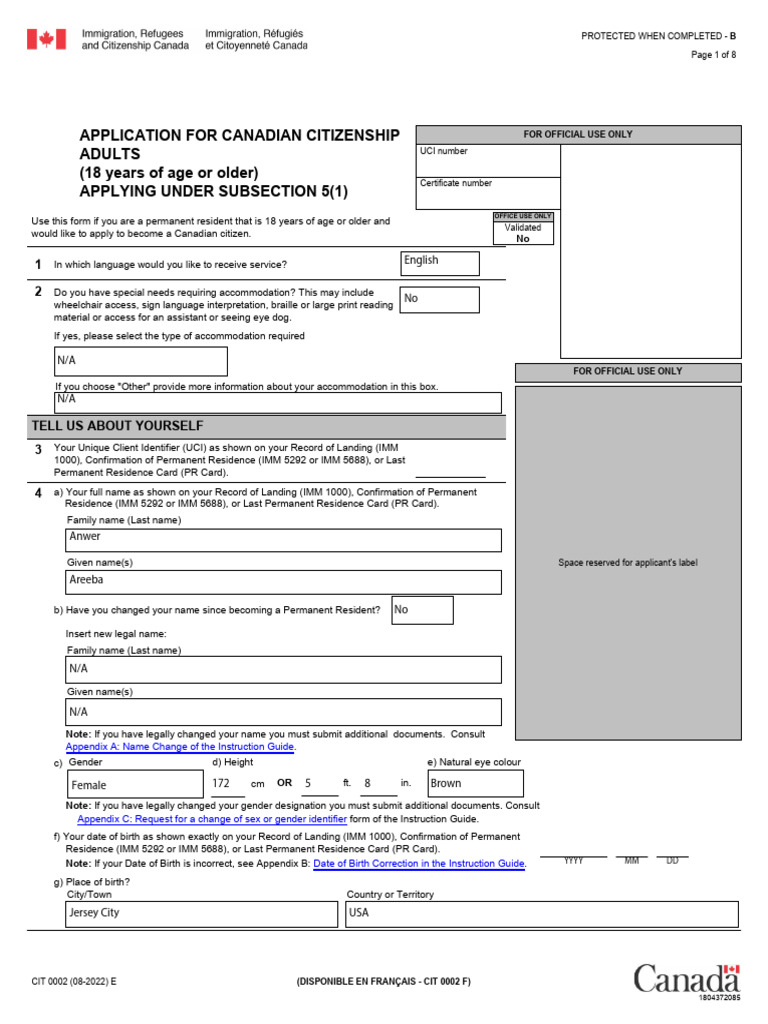 Canadian Citizenship Appliation | PDF | Elections | Public Law