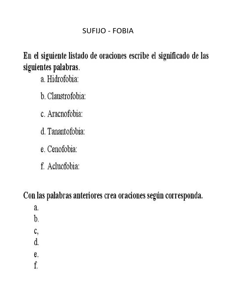 Tarea Sufijo - Fobia | PDF