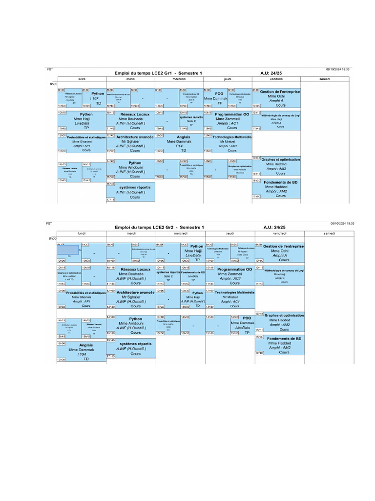 Emploi Du Temps IOT2 | PDF