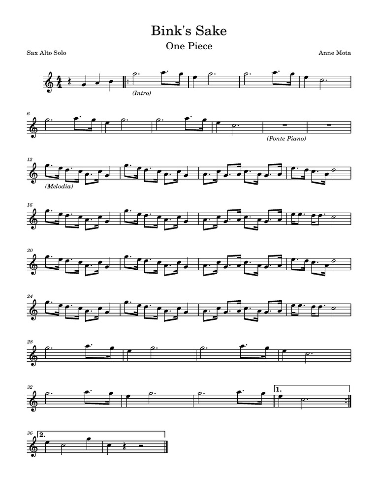 Sax Solo C, Base Eb - Bink's Sake - One Piece | PDF