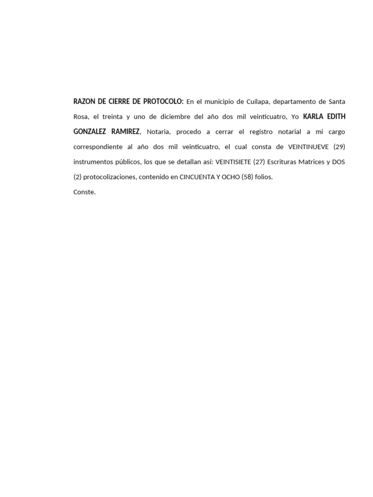 Razon de Cierre de Protocolo | PDF | Ley común | Derecho Civil (Common Law)