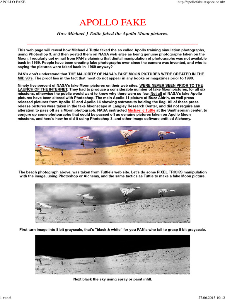 APOLLO FAKE, How Michael J Tuttle Faked the Apollo Moon Pictures | PDF | Apollo Program | Nasa